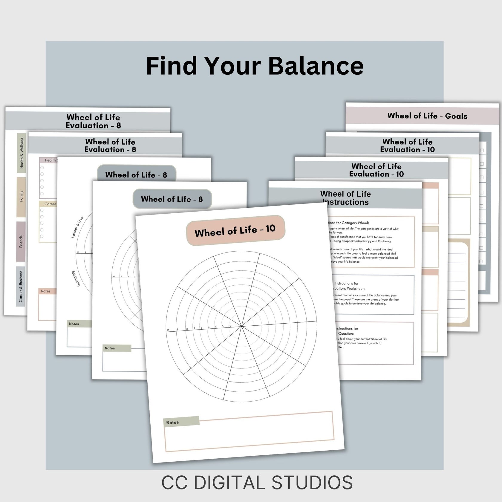 Wheel of Life Balance Therapy Worksheets: Self-Reflection and Growth T ...