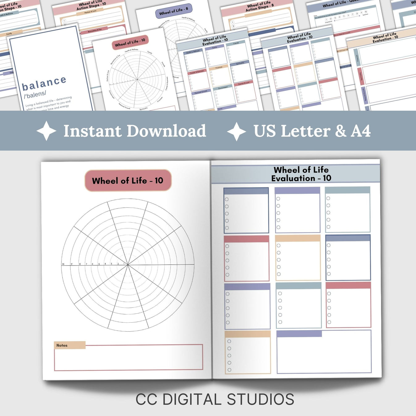 Wheel of Life Balance Therapy Worksheets: Self-Reflection and Growth T ...