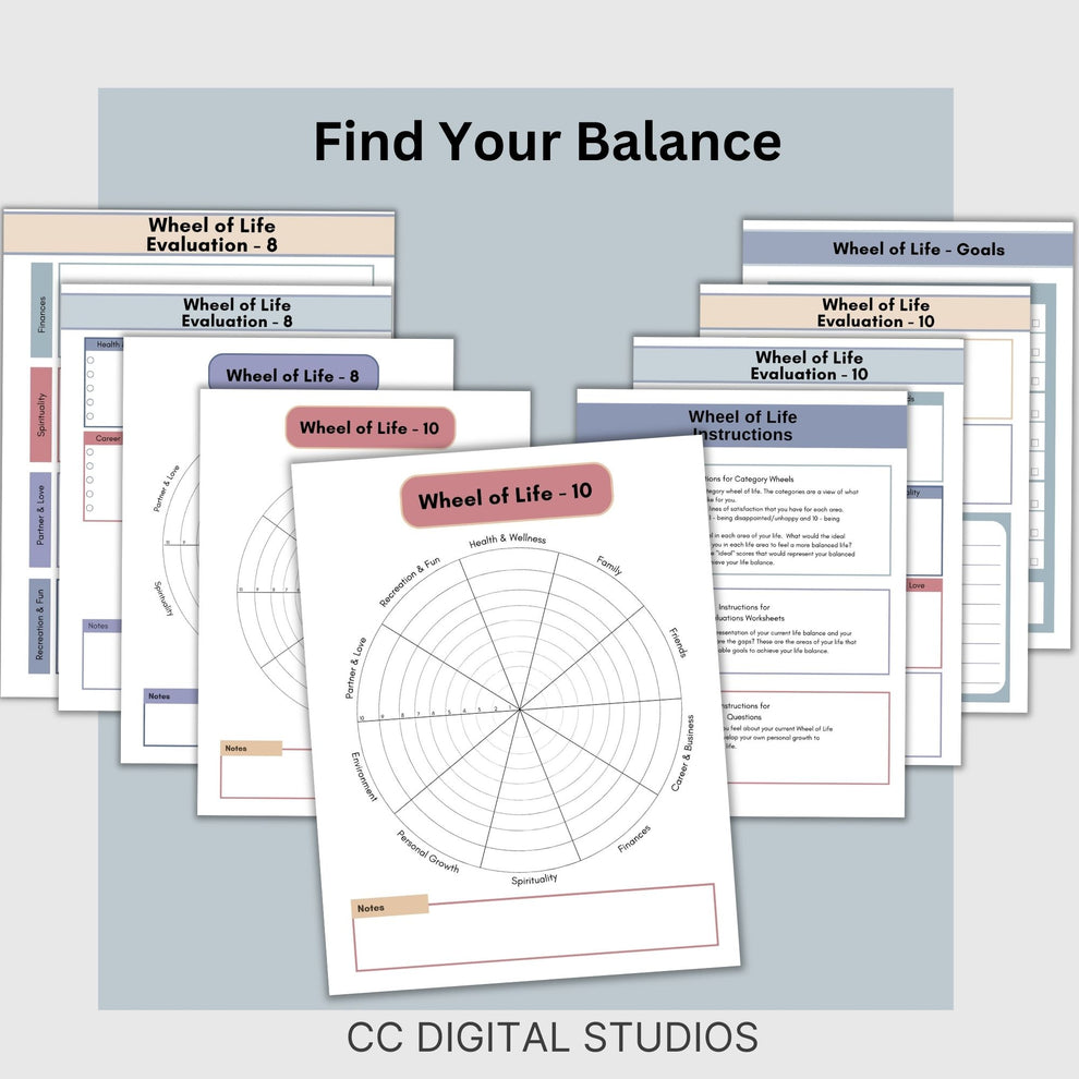 Wheel of Life Balance Therapy Worksheets: Self-Reflection and Growth T ...