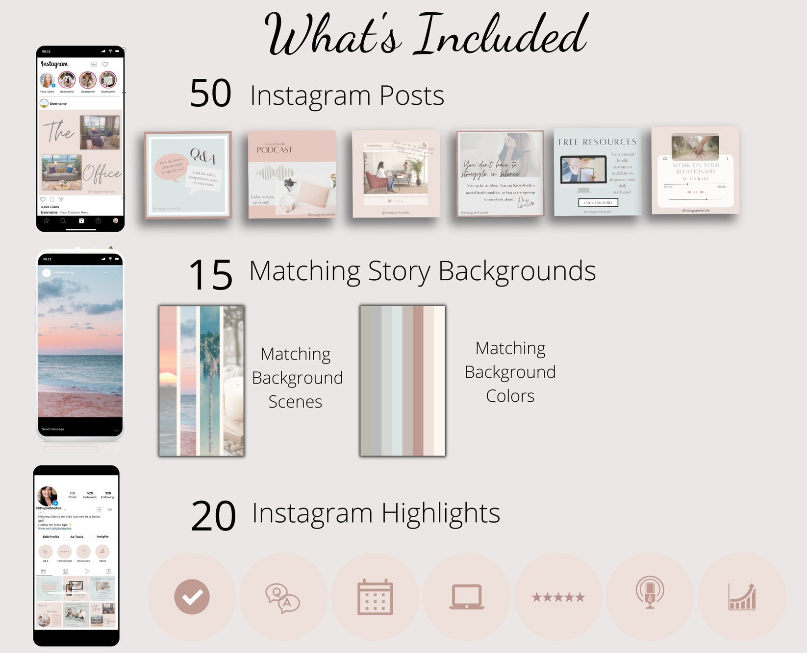 Therapist Instagram Marketing Template: 50 Editable Canva Posts for Pr ...