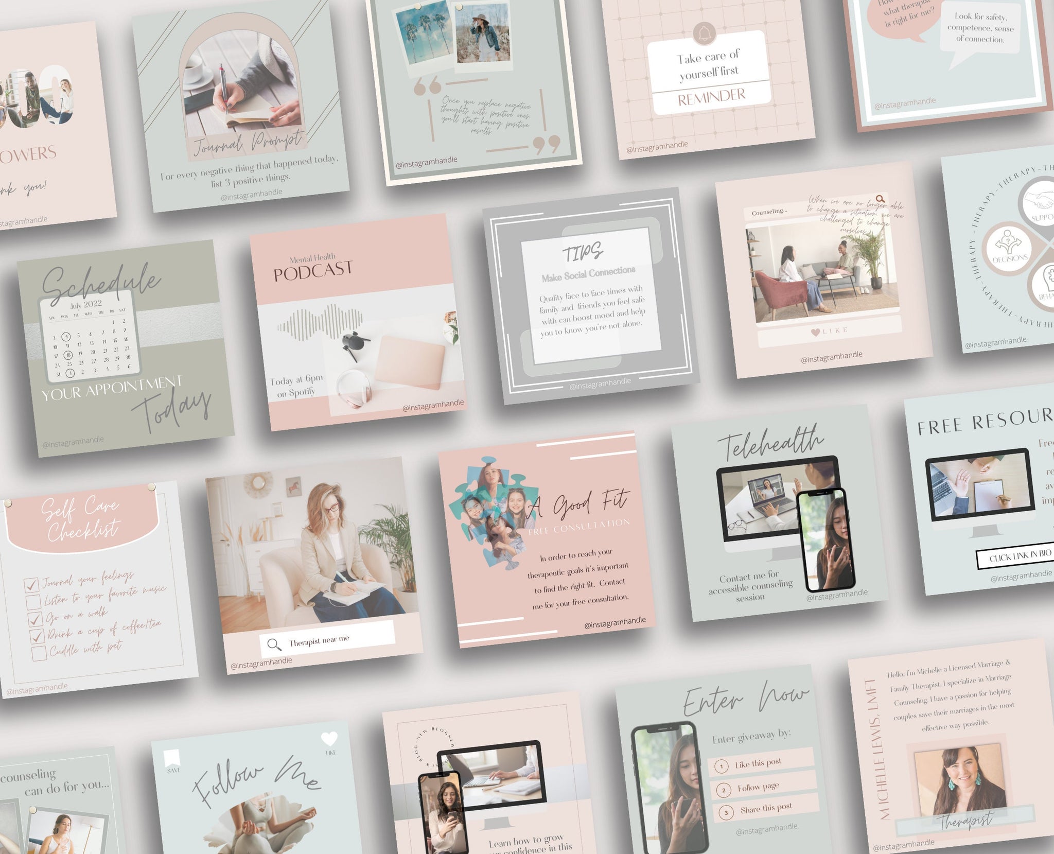 Therapist Instagram Marketing Template: 50 Editable Canva Posts for Pr ...