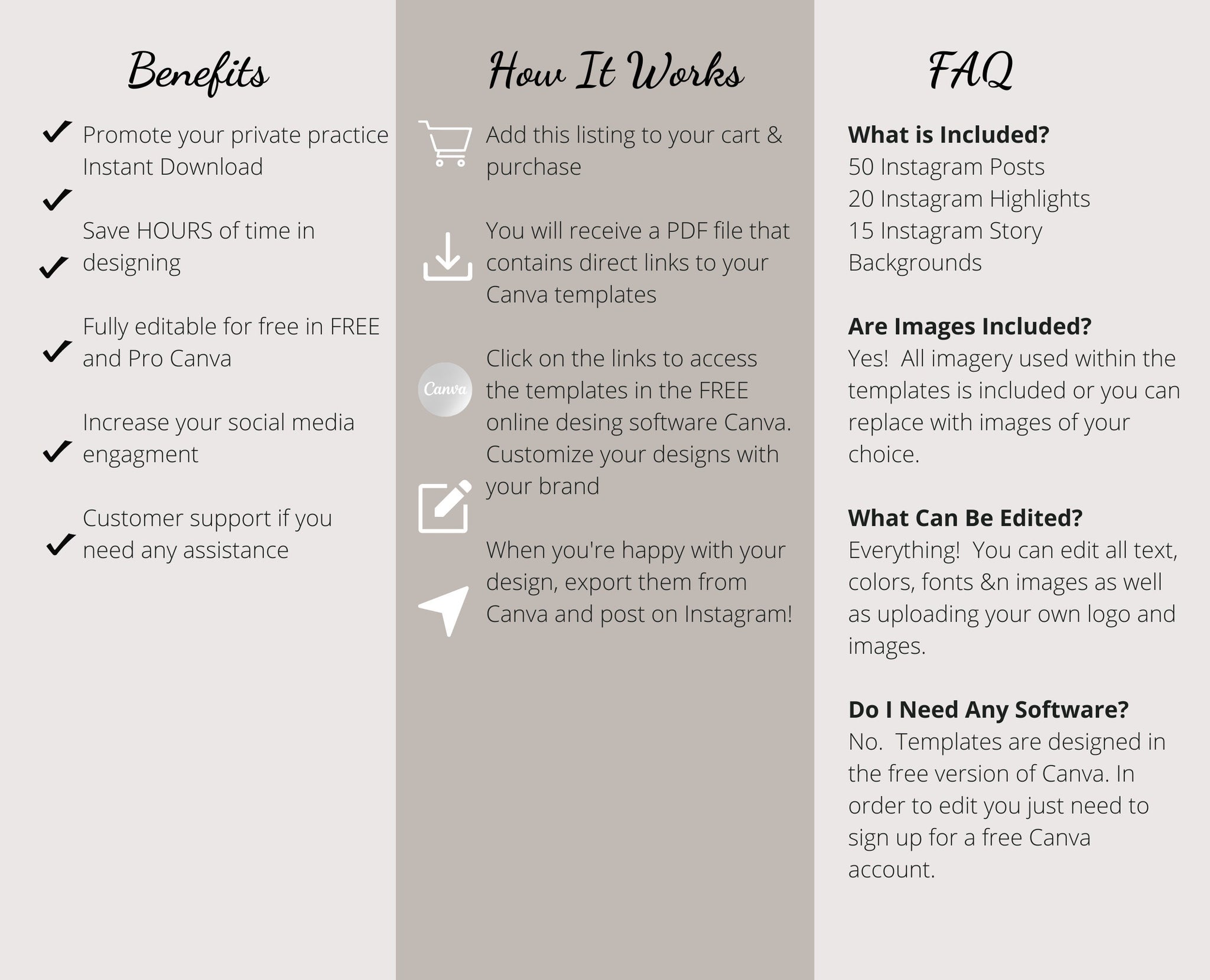 Therapist Instagram Marketing Template: 50 Editable Canva Posts for Pr ...