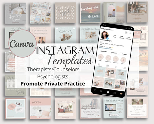 Therapist Instagram Marketing Template: 50 Editable Canva Posts for Pr ...