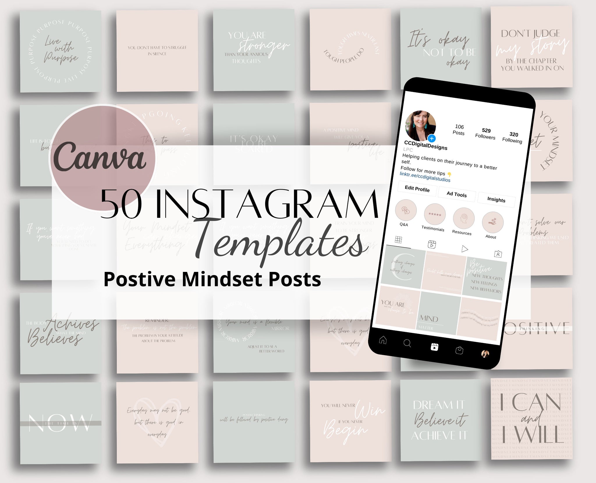 Positive Mindset Quotes for Instagram: 50 Canva Post Templates ...